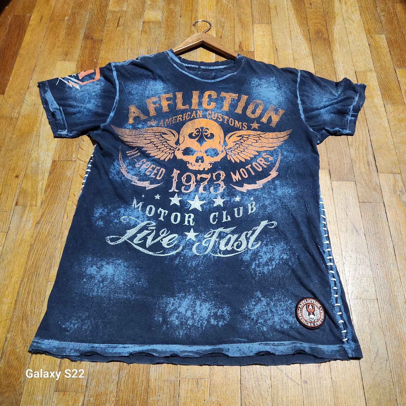 Vtg Y2K Affliction Motor Club Biker Skull Wings Tee S… - Gem