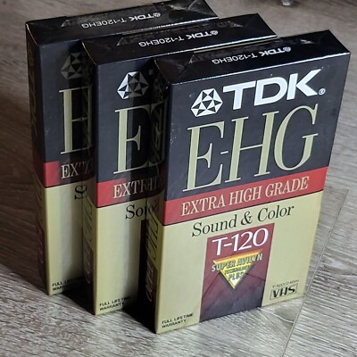 Lot of 3 TDK Extra High Grade T-120 Blank VHS Tape Sealed NEW EHG Sound ...