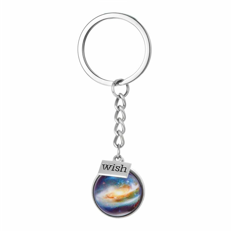 Glow in the Dark Galaxy System Keychain Double Sided Glass Dome Planet ...
