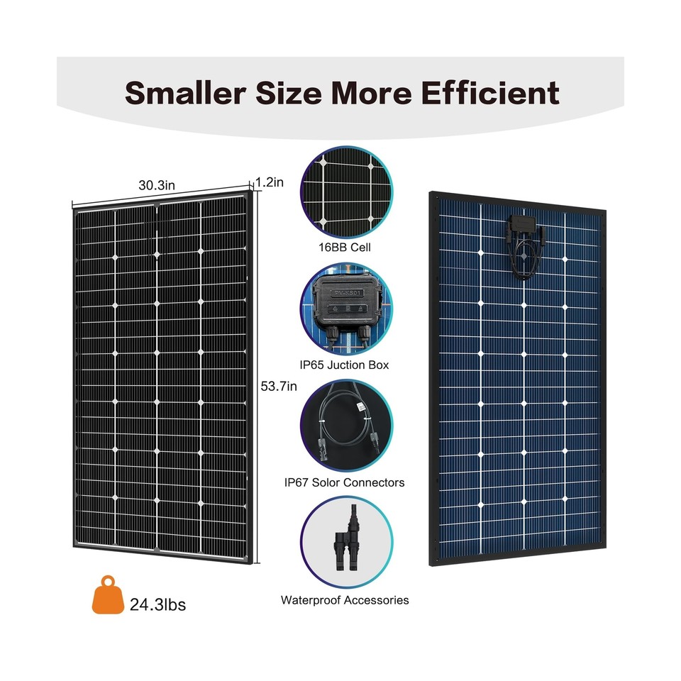 JJN Bifacial 200 Watt Solar Panel 16BB N-Type Monocrystalline Solar ...