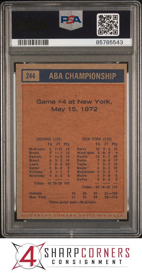 1972 TOPPS #244 RICK BARRY ABA CHAMPIONSHIP GAME 4 PSA 8 K3933094-543 ...