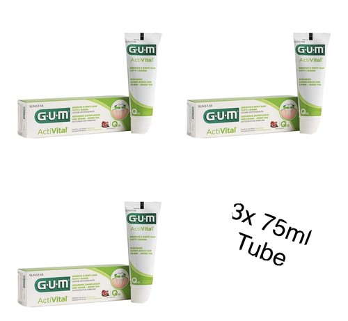 3x GUM ActiVital Zahnpasta 3x 75 ml schützt Zahnfleisch und Zähne ...