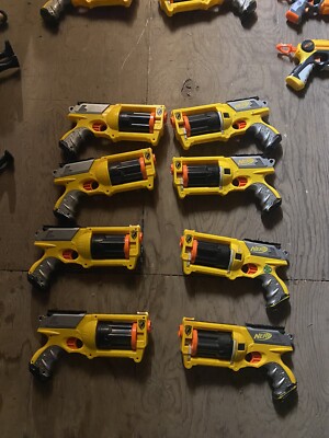 Nerf Maverick Rev-6 N-Strike Yellow lot of 8 Revolver Dart Gun 2004 ...