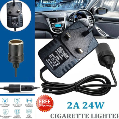 240V Mains Plug to 12V Socket Adapter Car Cigarette Lighter Power ...