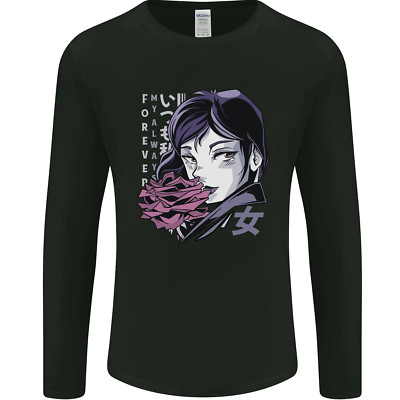 Anime Girl With Flowers Mens Long Sleeve T-Shirt | eBay UK