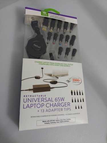 ReTrak Retractable Universal 65W Laptop Charger +13 Adapter Tips | eBay