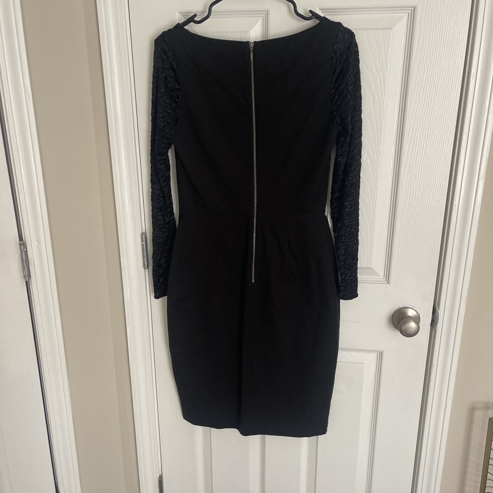Roland Mouret Banana Republic Black Long Sleeve Dress Sheer Leopard Top ...