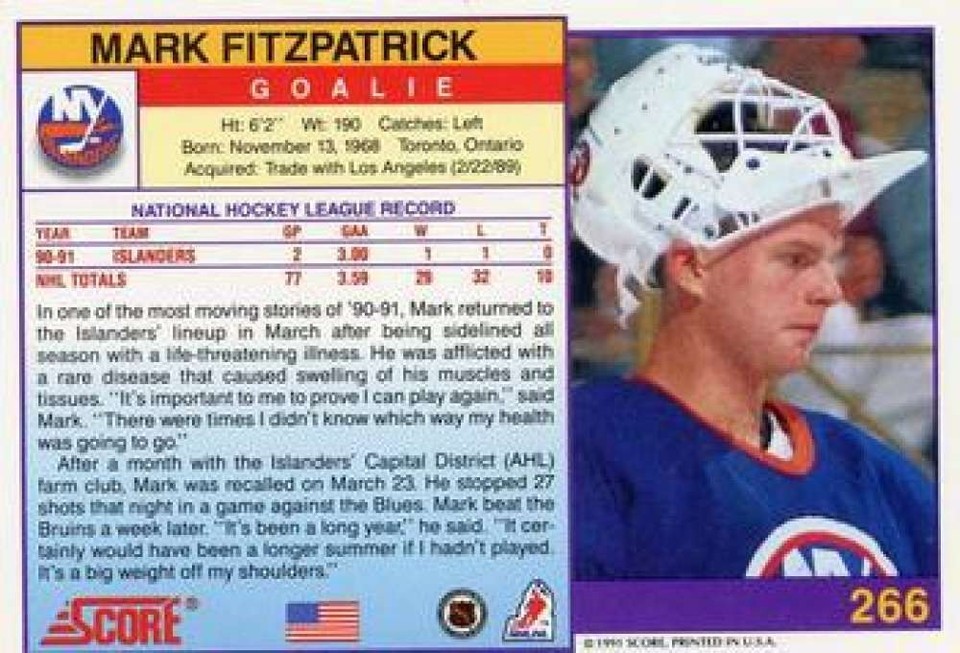 1991-92 Score American #266 Mark Fitzpatrick NM-MT NY Islanders | eBay