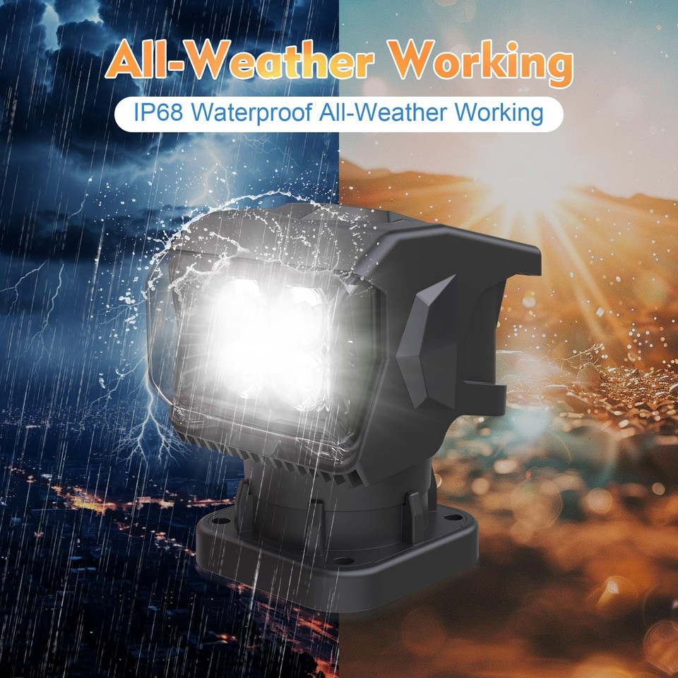 Remote Control LED Spotlight, 50W Outdoor Searchlight 360°Rotating Automatic ... | eBay UK
