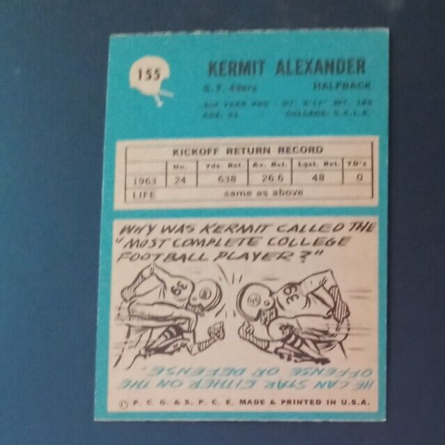 1964 Philadelphia Gum Kermit Alexander Rookie Card #155 near mint (see ...