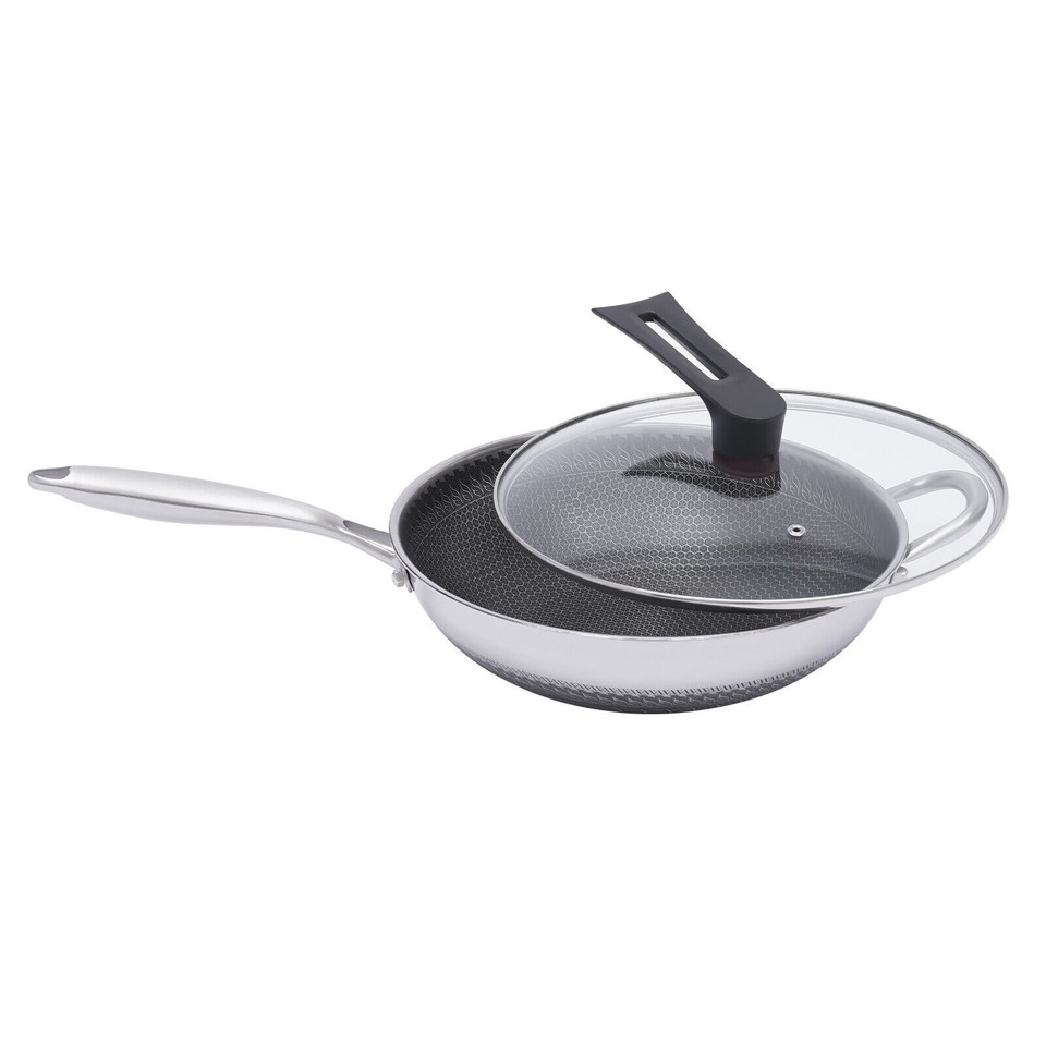 Non Stick Double Sided Honeycomb Cooking Frying Wok Pan With Lid ...