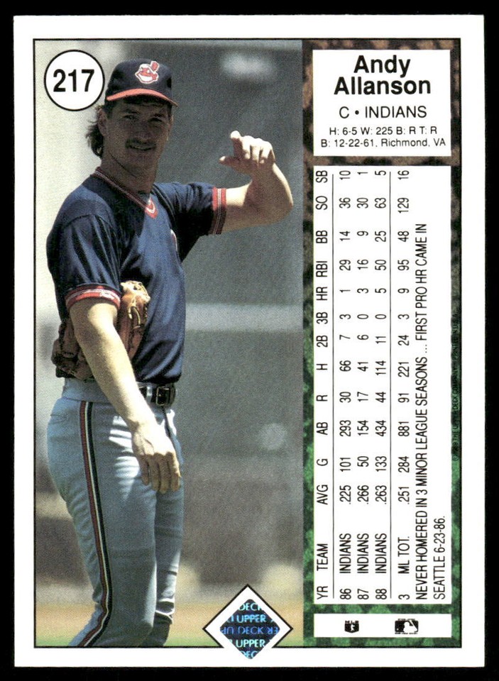 Andy Allanson 1989 Upper Deck #217 Cleveland Indians | eBay