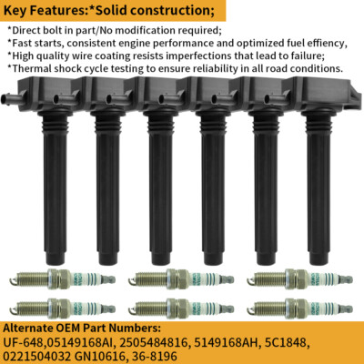 6/Set Ignition Coil UF648 + Iridium Spark Plugs for Dodge Chrysler Ram ...