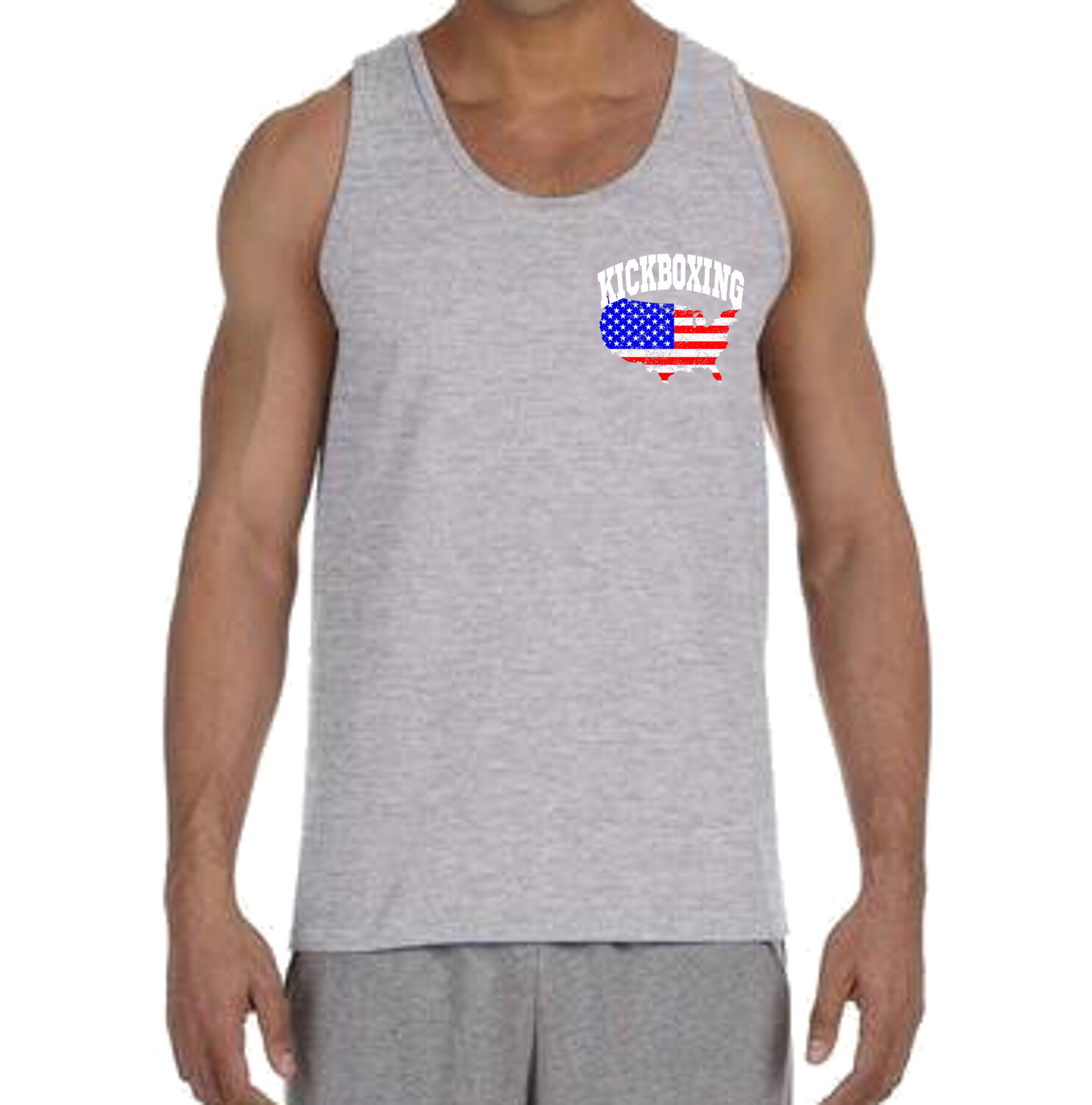 Men's Chest Kickboxing US Map Gray Tank Top MMA Boxing American Flag ...