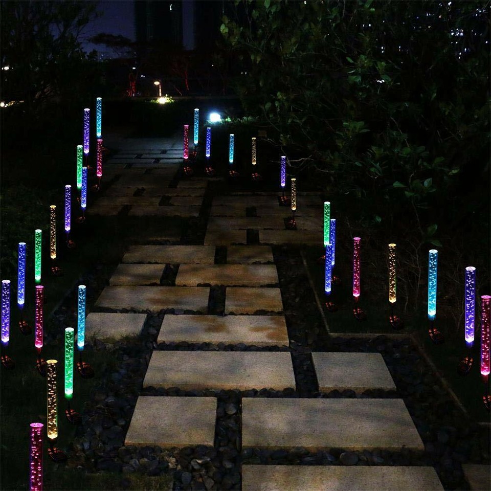 Outdoor Solar LED RGB Crystal Bubble Tube Lights Garden Decor Lamp ...