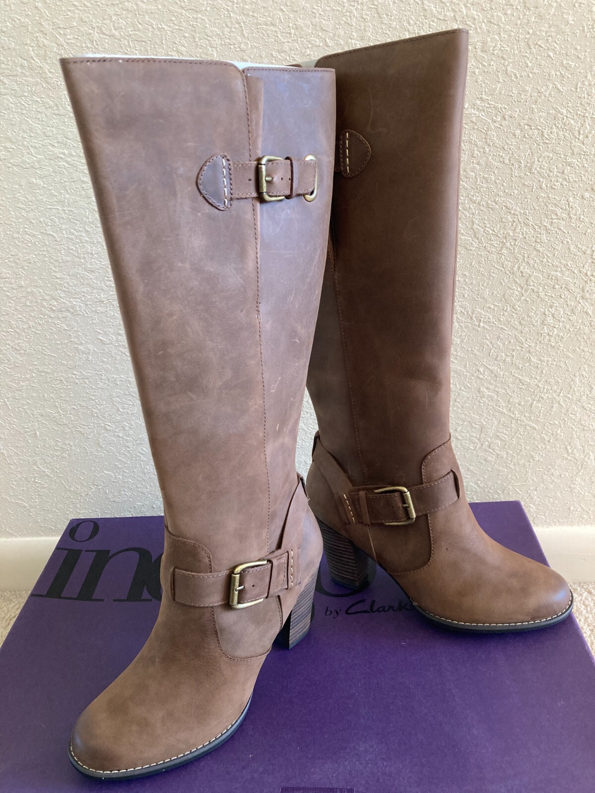 CLARKS Indigo Women’s Heath Skylark Tall Brown Suede Harness Boots Size ...