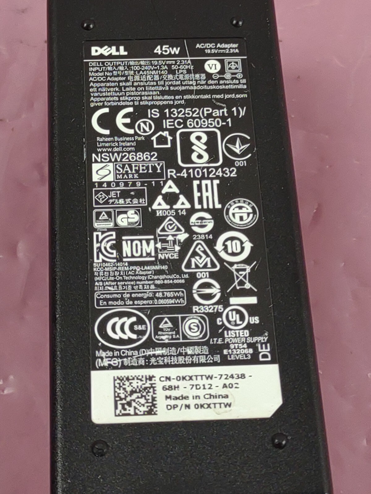 Original OEM DELL XPS 45W AC Adapter 0YTFJC 0KXTTW 00285K 070VTC ...