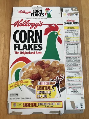 Kellogg's Empty Cereal Box 12 oz Corn Flakes, 1991, w/ David Robinson ...