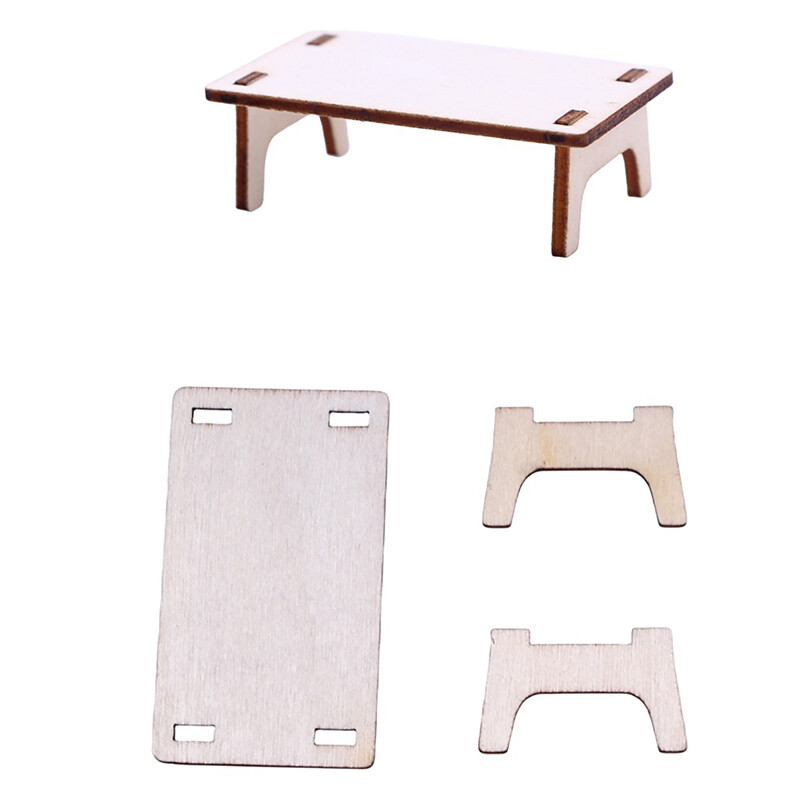 2Pcs 1:12 Dollhouse Miniature Table Splice Desk Stool Furniture Home ...