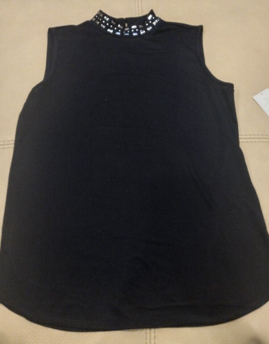 RETROLOGY BLACK SILVER DESIGN ACCENTS MOCK TURTLENECK SLEEVELESS TOP ...