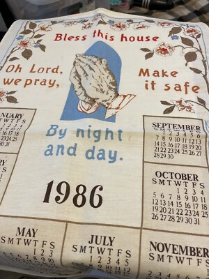 Vintage Fabric Wall Calendar Bless This House Praying Hands 1986. K 2 ...