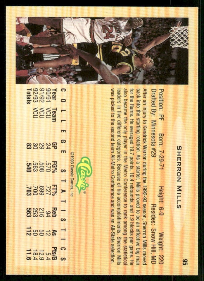 Sherron Mills 1993 Classic Draft Picks Basketball #95 - | eBay