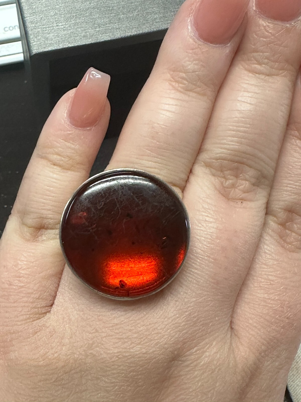 925 Sterling Silver Ring With Natural Red Amber Gemstone Women's Ring ...