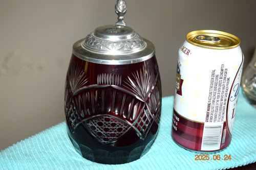 Red Glass Overlay Cut to Clear German Beer Stein, Lead Crystal, Pewter ...