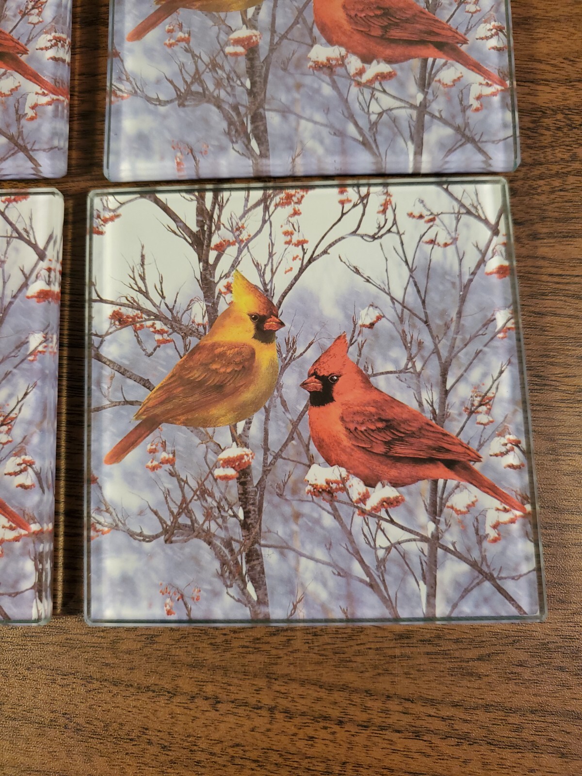 Glass Cardinal COASTERS Tempered Glass 4"X 4" Non Skid Feet Set of 4 | eBay