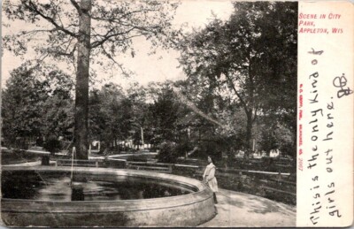 Postcard Girl Stands at Water Fountain City Park Appleton Wisconsin WI ...