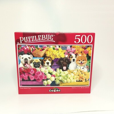 Puzzlebug 500 Pc Jigsaw Puzzle FLOWER MARKET PUPS 18.25x11 BNIB | eBay