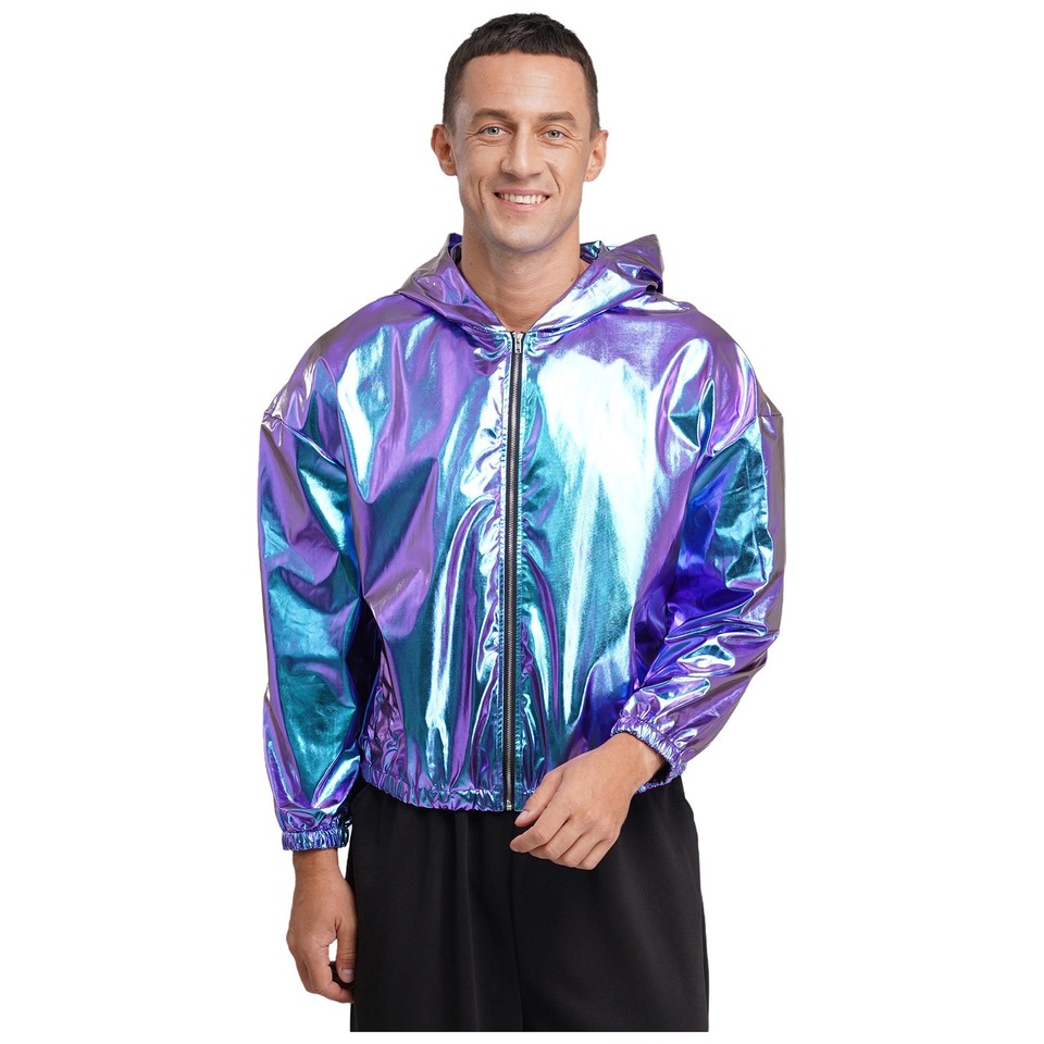 Men Coat Glitter Sweatshirt Shiny Outerwear Dance Jacket Metallic ...