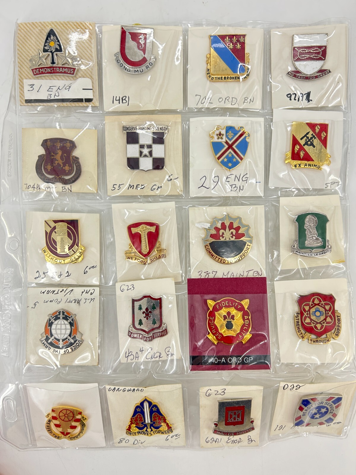 20 Assorted Army Crests DUI DI Ordnance Engineer S&S Engineer ARCOM ...