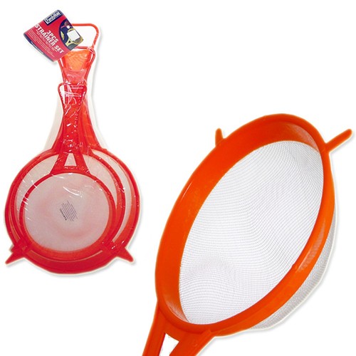 Kitchen Food Strainer 3 Pc W/ Handle Mesh Rubber Strainer Colander Red ...
