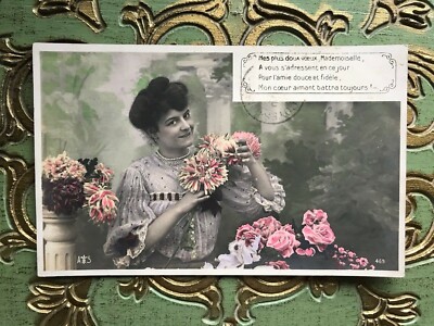 Beautiful Lady Flowers Glamour French Fashion Original Vintage Postcard ...