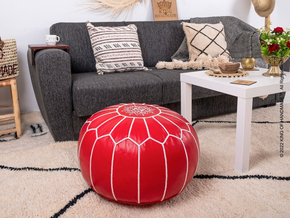 STUFFED Ottoman Pouf Moroccan leather, handmade footstool, Home ...