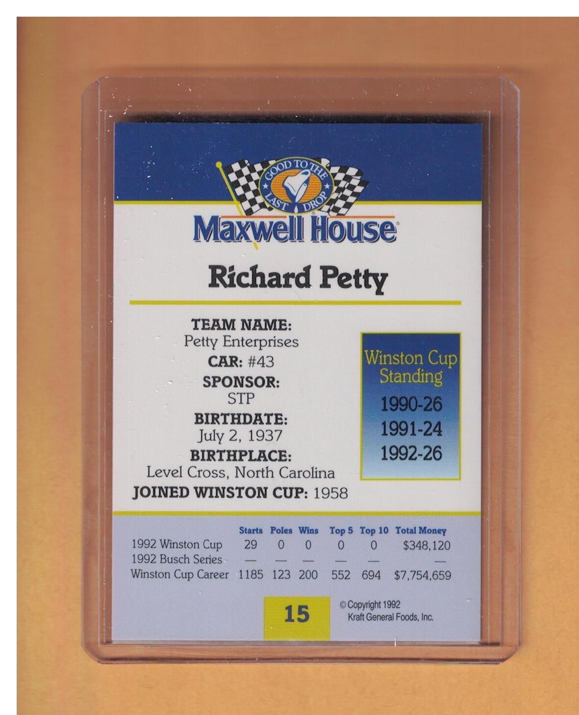 RICHARD PETTY AUTOGRAPHED 1992 MAXWELL HOUSE NASCAR CARD SIGNED | eBay