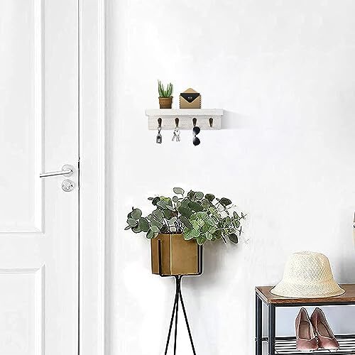 Rustic Key Holder for Wall Farmhouse Wall Shelf with 4 Hooks Wall ...