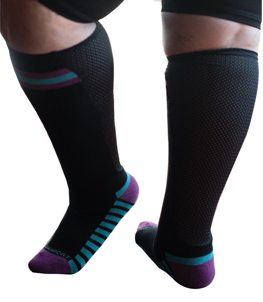 Xpandasox Plus Size/Lymphedema Socks, 24 inches at Calf, Black purple ...