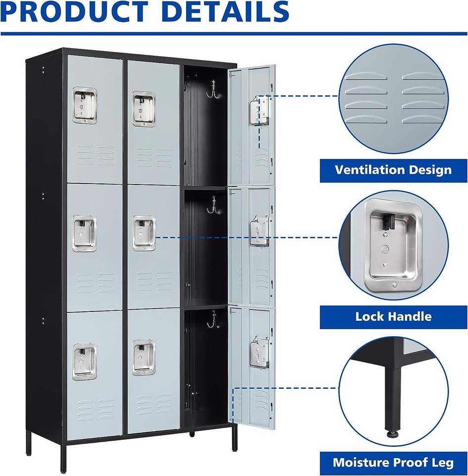 Metal Lockers with 9 Doors Steel Locker Storage Cabinet for Office ...