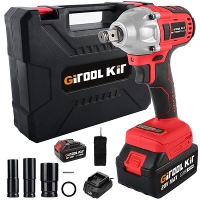 Cordless Electric Impact Wrench Gun 1/2'' High Power Driver with Li-ion ...