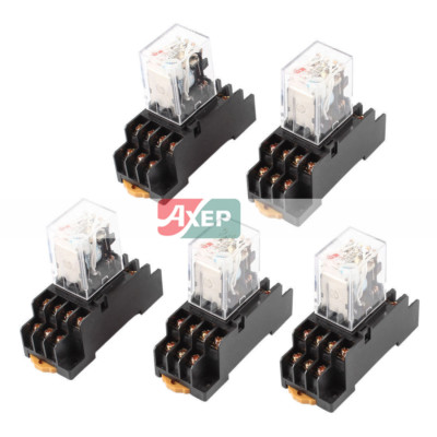 A 5Pcs HH54PL 4PDT 14 Pin Red LED Power Relay w Socket AC110/120V Coil ...