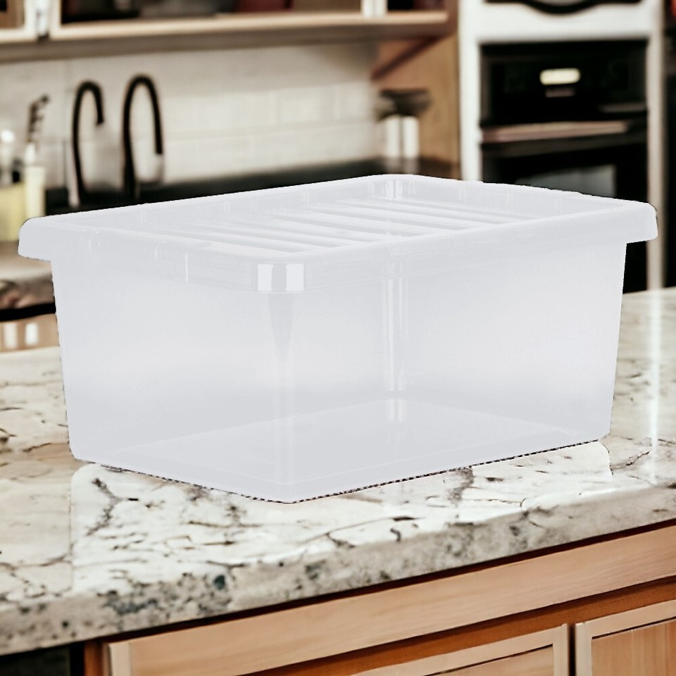 4L-80L Clear Plastic Storage Boxes With Lids Home Office Kitchen ...