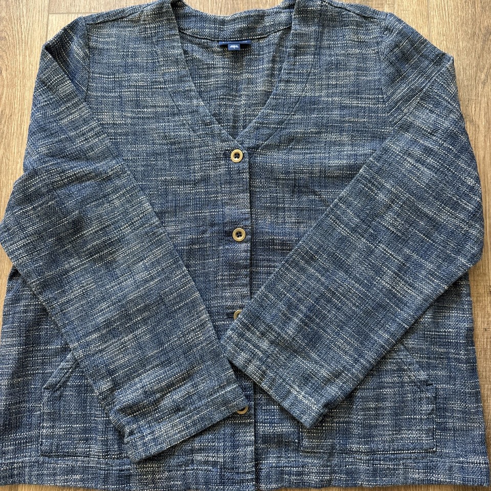 Pure J Jill Indigo Blazer Jacket Blue Cardigan Womens L Button Pockets ...