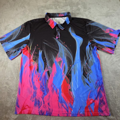 Obnoxious Golf Polo Shirt Mens 2XL Black Pink Blue Flame Pattern ...
