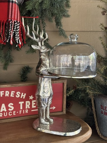 Whimsical Silver Stag Butler Reindeer Deer Statue Holding Tray Server ...