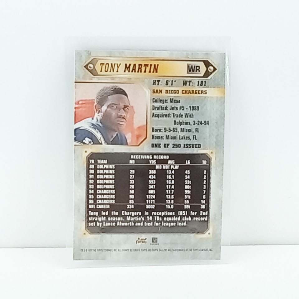 1997 Topps Gallery Tony Martin Chargers Players Private Issue 97 Insert ...