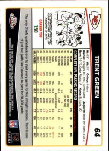 2006 Topps Chrome Football Card #64 Trent Green Kansas City Chiefs | eBay