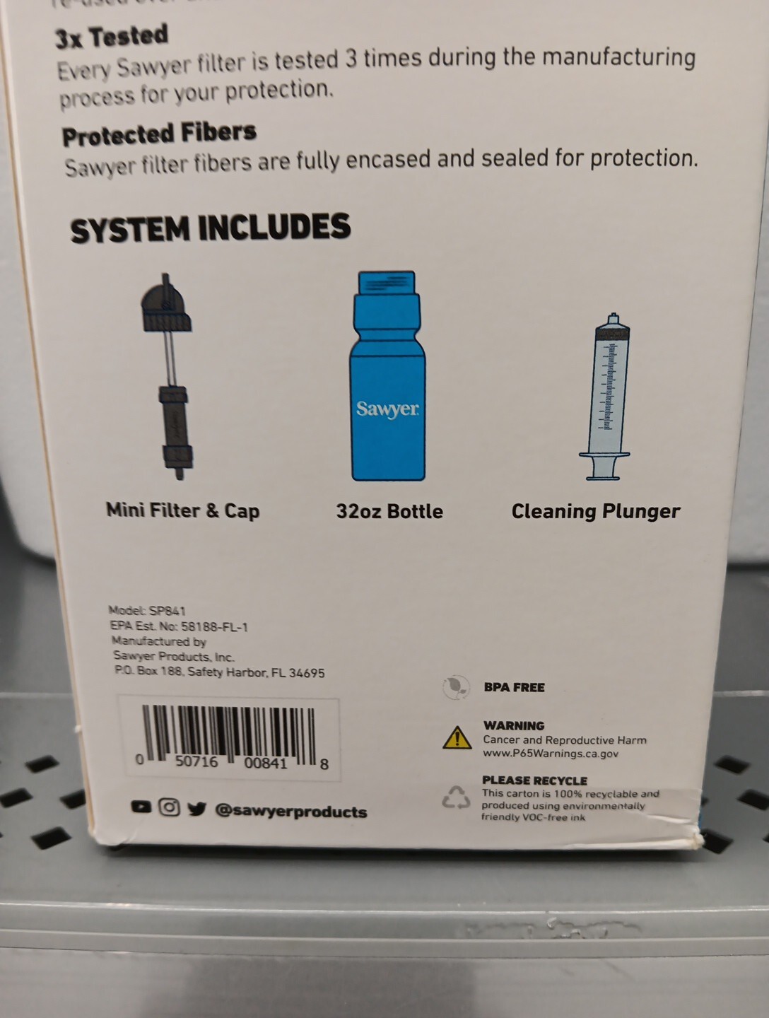Sawyer Water Bottle Filter System SP841 Filter & Cleaning Plunger 32oz ...