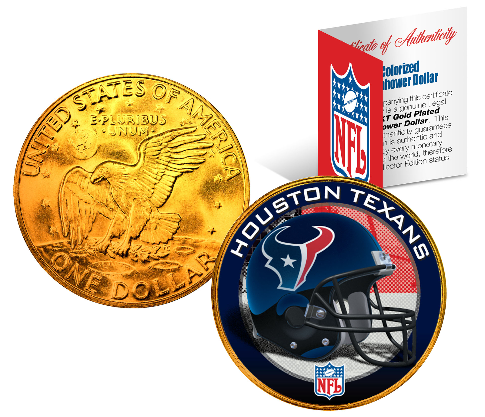 HOUSTON TEXANS NFL 24K Gold Plated IKE Dollar US Coin OFFICIALLY ...